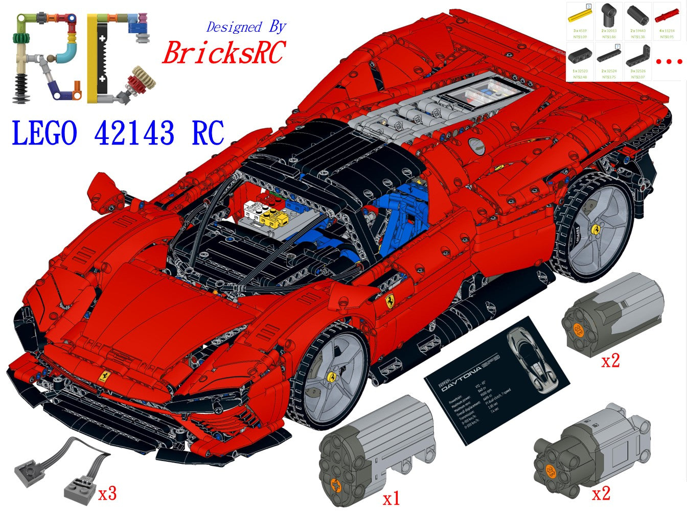 [Instructions] Motorize LEGO 42143 Ferrari Daytona SP3(gearbox and eng ...